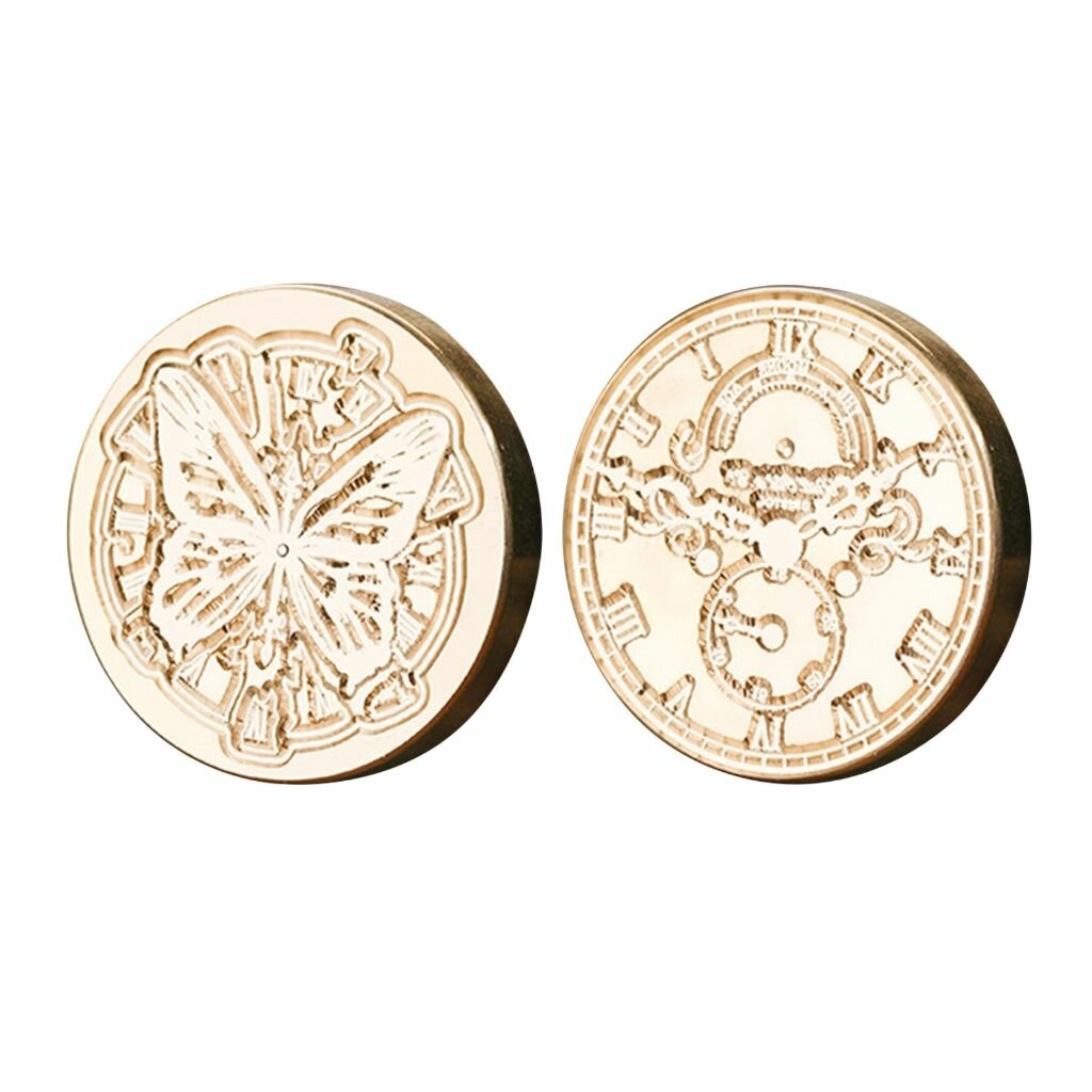Штамп декоративный, Серия печатей с воском, латунная голова - бабочка, часы времени и винтажные римские часы, 1 шт