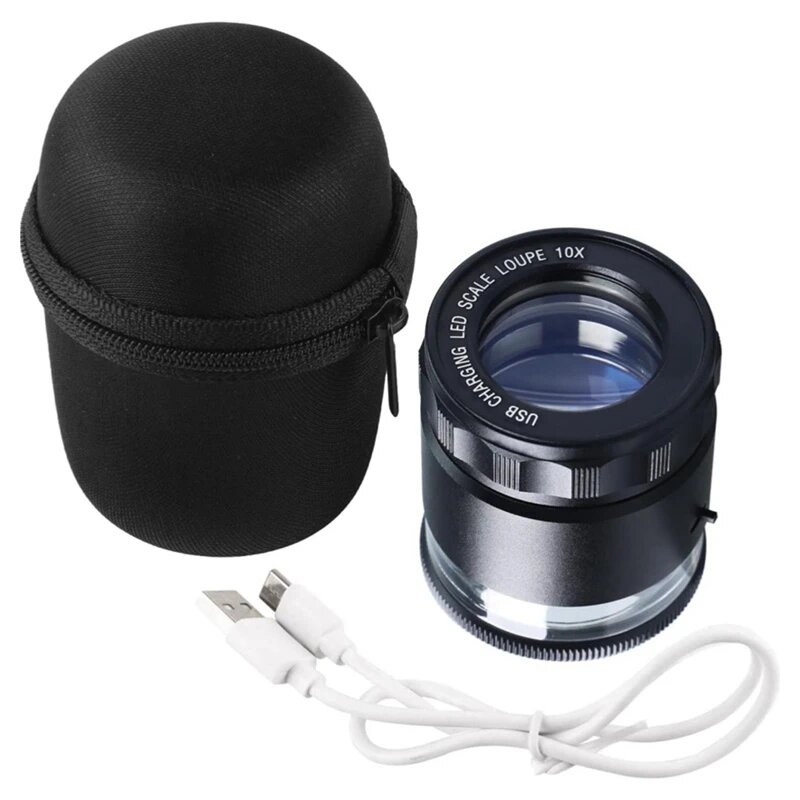 10-кратная лупа для ювелиров с подсветкой, измерительные весы, перезаряжаемые через USB 6 светодиодных фонарей, 25-27 мм, подходят для ювелирных монет