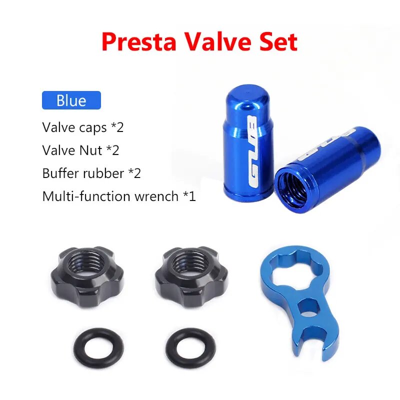 RISK Гайка клапана Presta черная алюминиевый сплав Синий, Nut and Caps BLUE