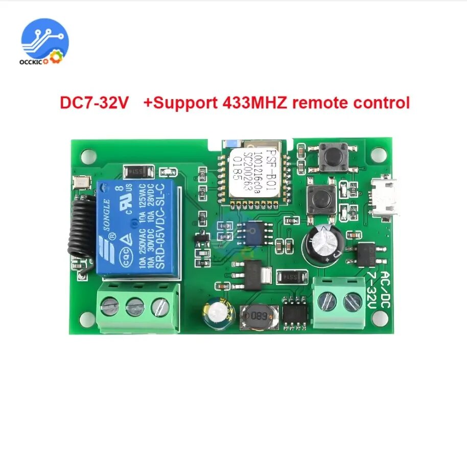 Релейный переключатель DC 7-32V с 433MHz пультом
