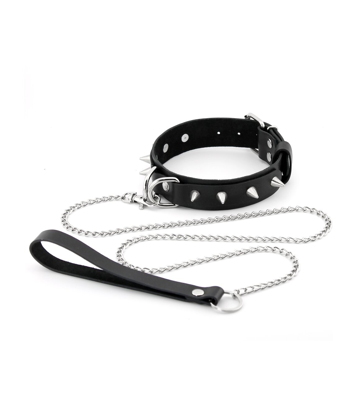 Ошейник кожаный черный однослойный c короткими шипами