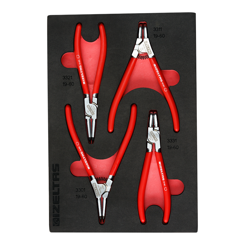 Набор съемников стопорных колец 19-60 в ложементе 4-ре предмета, габариты 230х335, IZELTAS, 2965905602