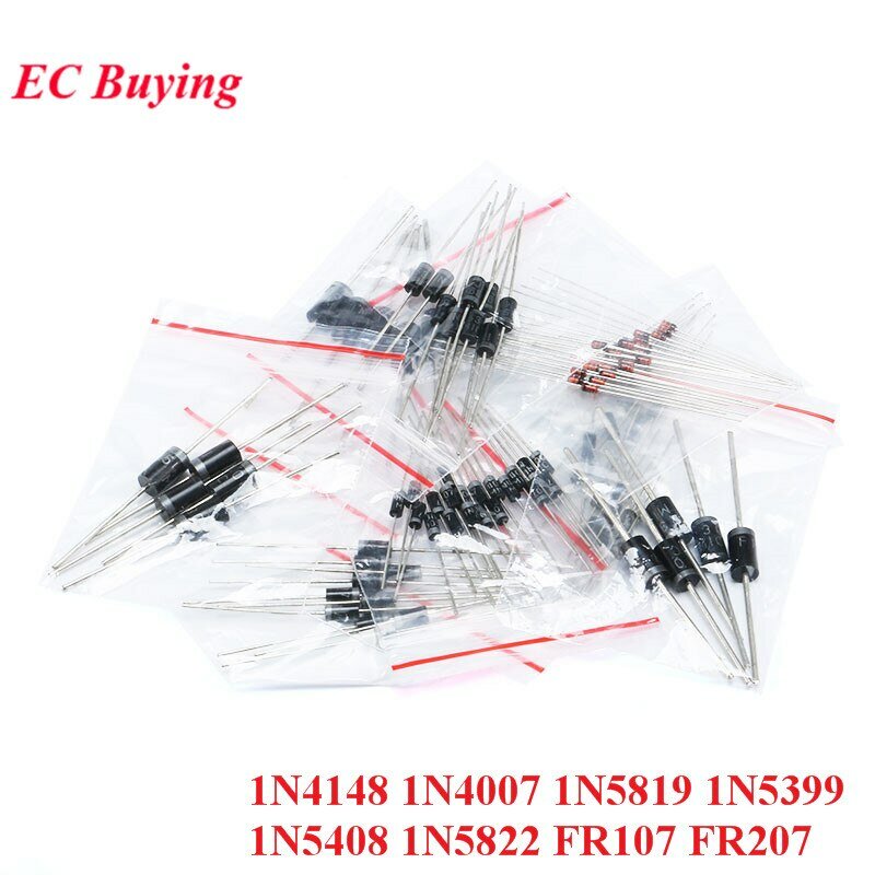 1 лот 1N4148 1N4007 1N5819 1N5399 1N5408 1N5822 FR107 FR207 Диод Ассорти Комплект Электронные Компоненты Упаковка 8значений=100 шт.