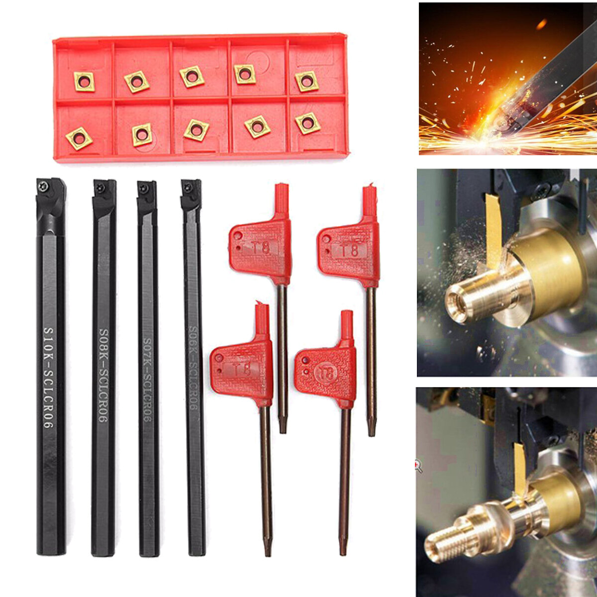 Набор из 4-х резцедержателей для токарных станков 6/7/8/10 мм с твердосплавными пластинами для получистовых и чистовых операций