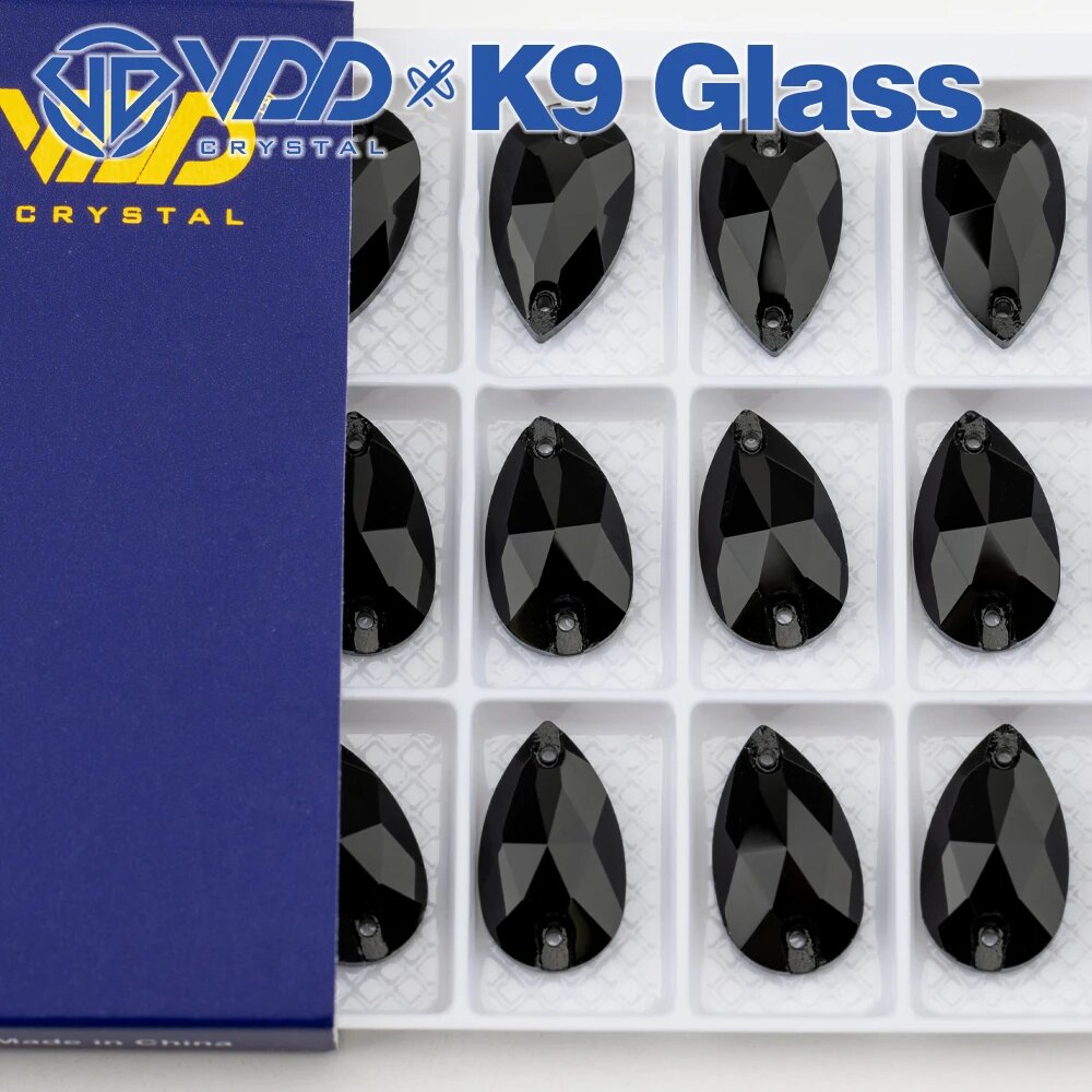 Стразы стеклянные K9 7x12mm черные, 72шт
