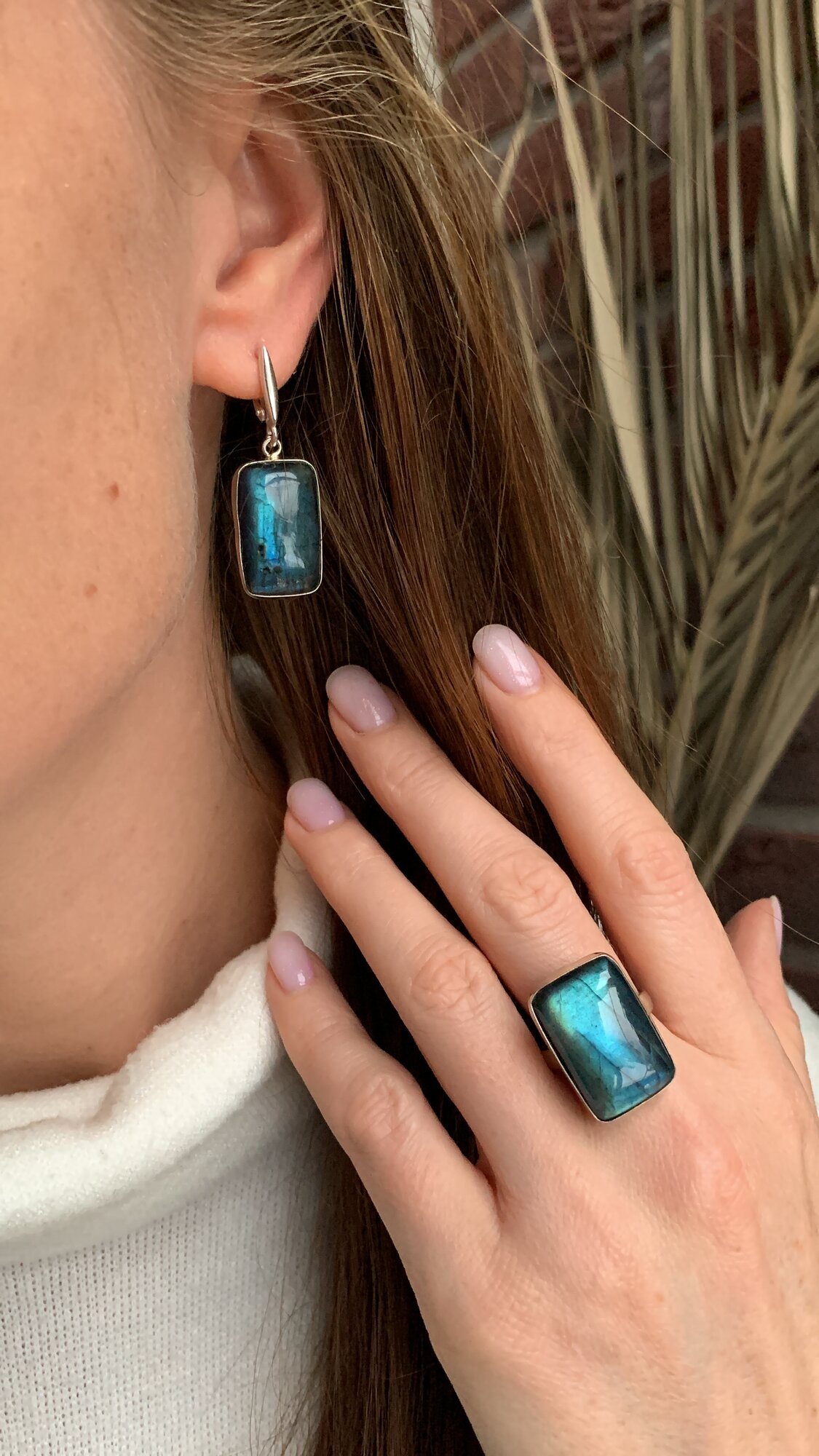 Серьги с подвесками, лабрадорит