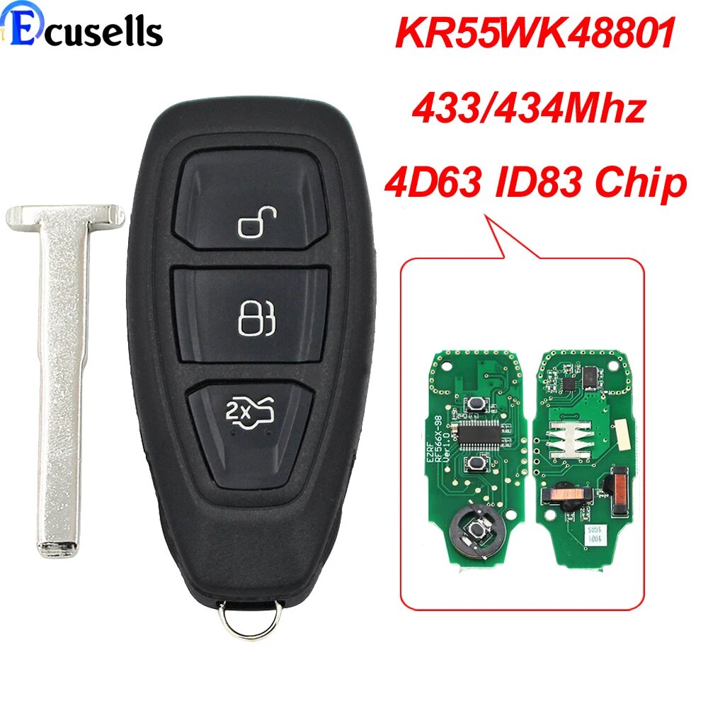 Пульт дистанционного управления KR55WK48801 для Ford Focus C-Max Mondeo Kuga Fiesta B-Max 433/434 МГц ID83 чип
