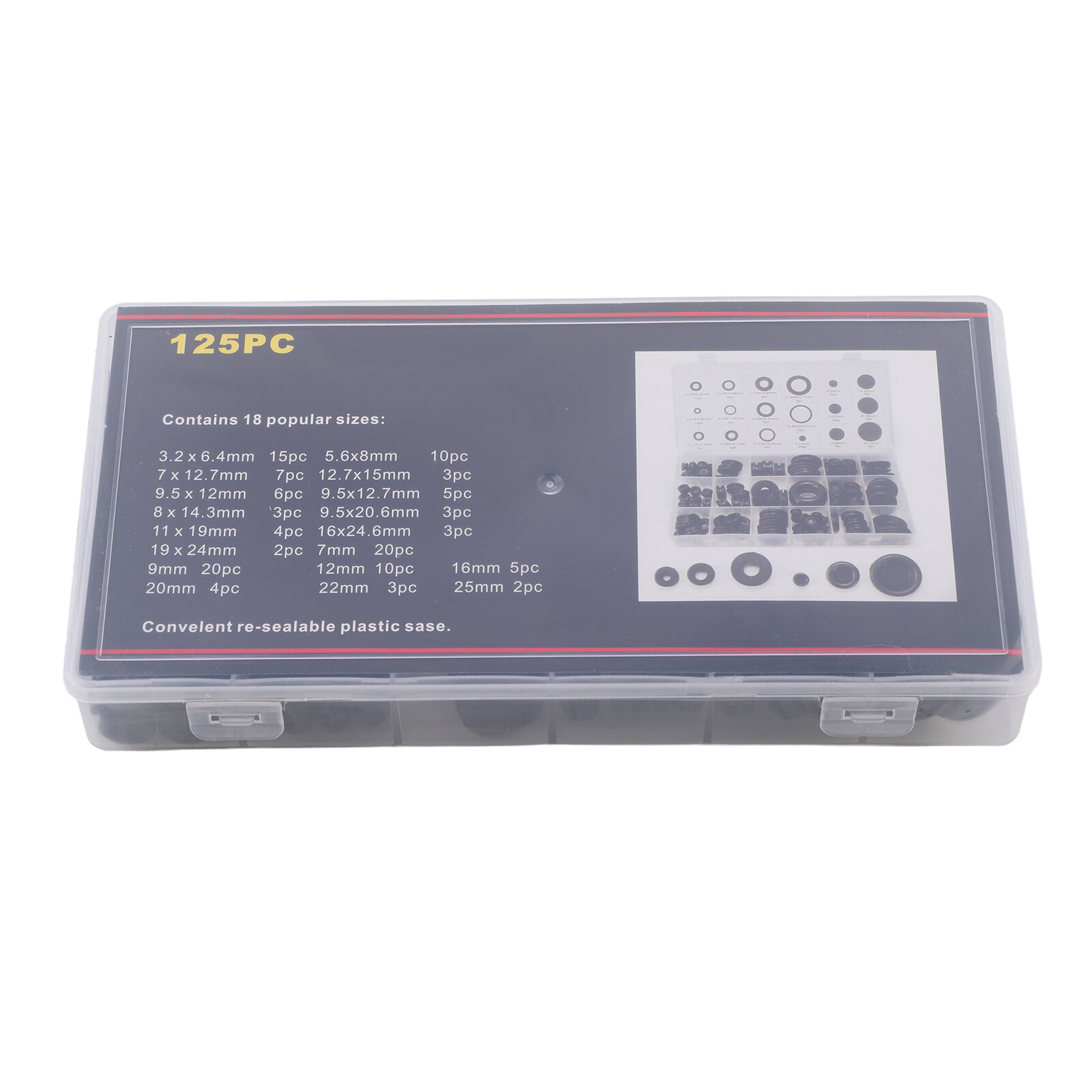 Набор из 125 резиновых уплотнительных колец для отверстий в перегородке моторного отсека, 18 размеров.