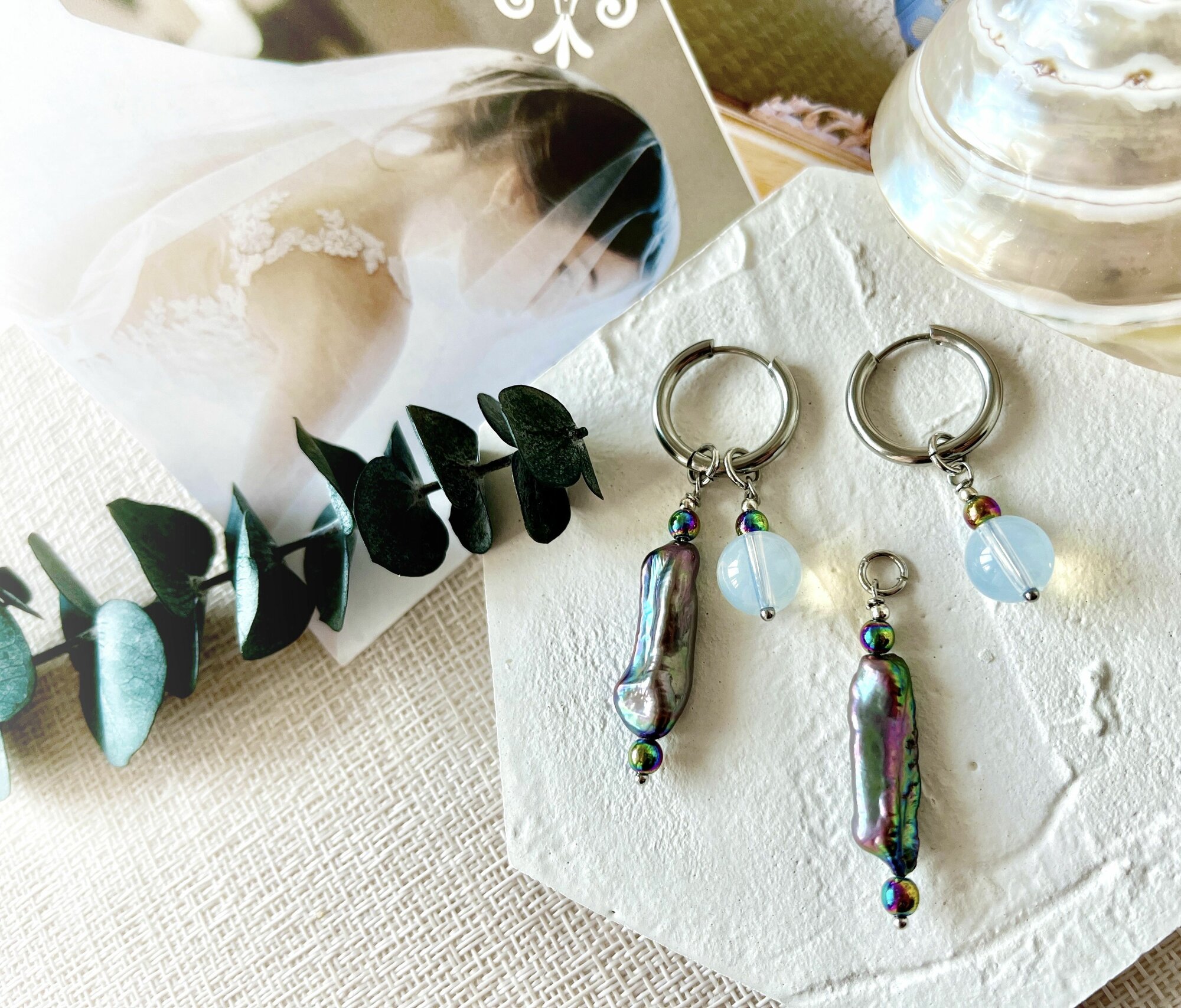 Серьги, стекло, жемчуг культивированный