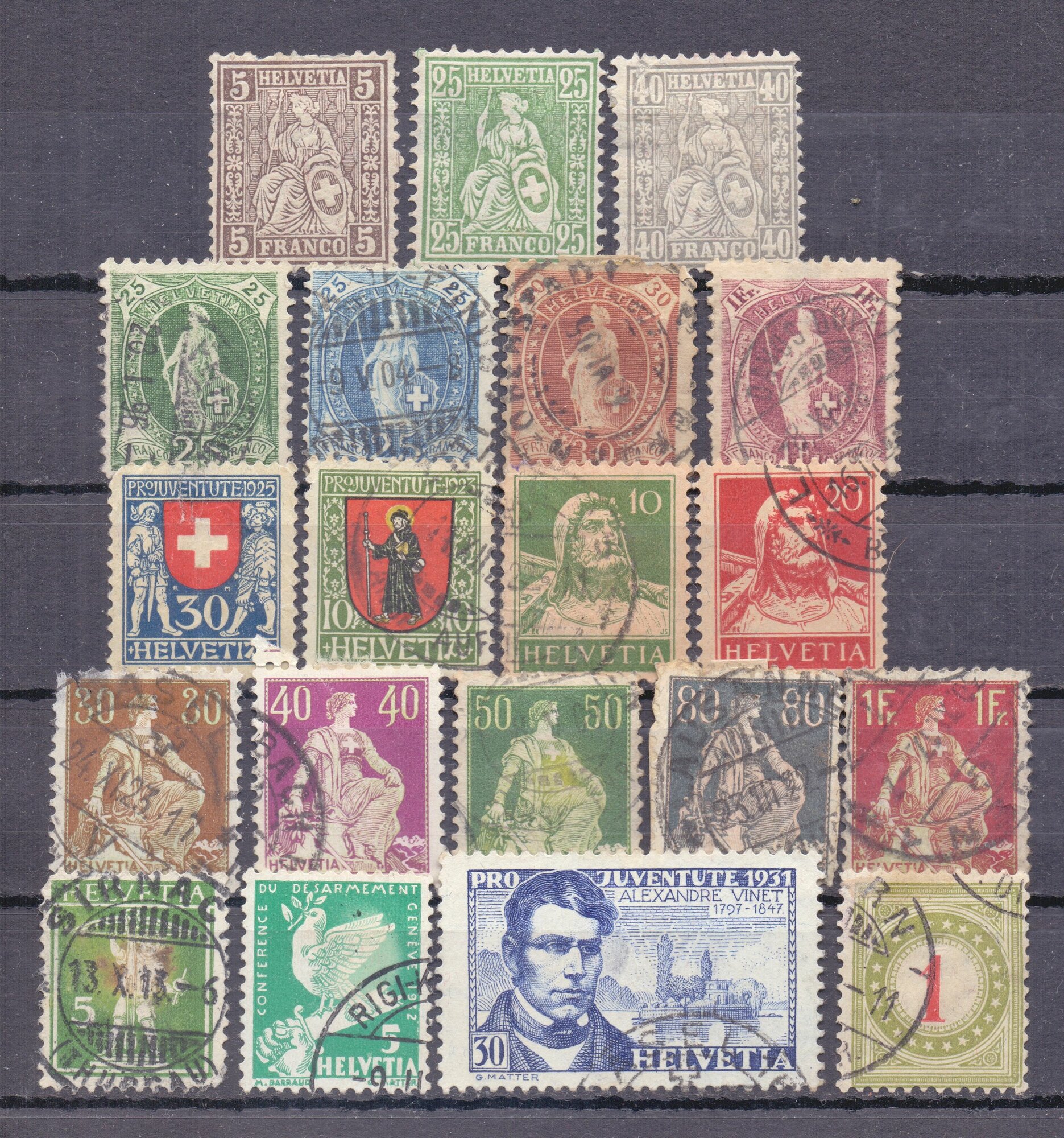 Набор марок Швейцарии 1881-1931 год. Разное. Чистые и гашеные - набор 20 штук.