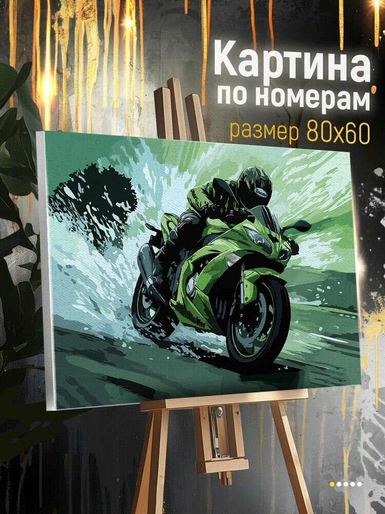 Картина по номерам на холсте мотоцикл Кавасаки (Kawasaki Ninja, мотобайк) - 2253113 60x80 Г
