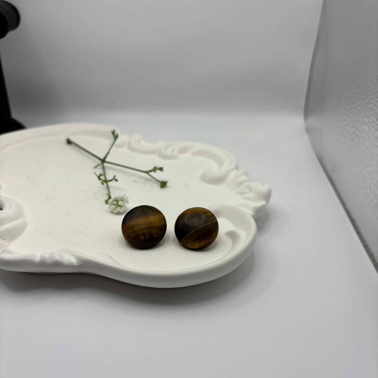 Серьги клипсы, тигровый глаз