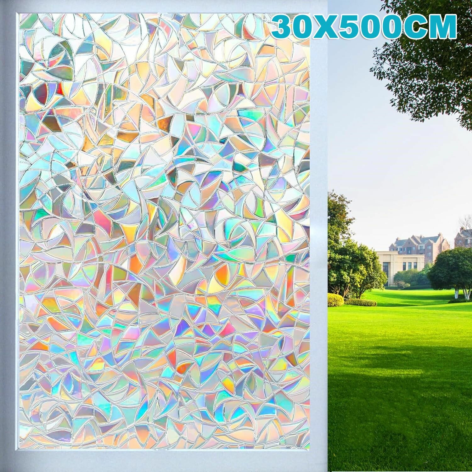 Витражная самоклеющаяся пленка, Самоклеящаяся витражная пленка для оконзащита от солнца и теплоизоляция 30x500 см