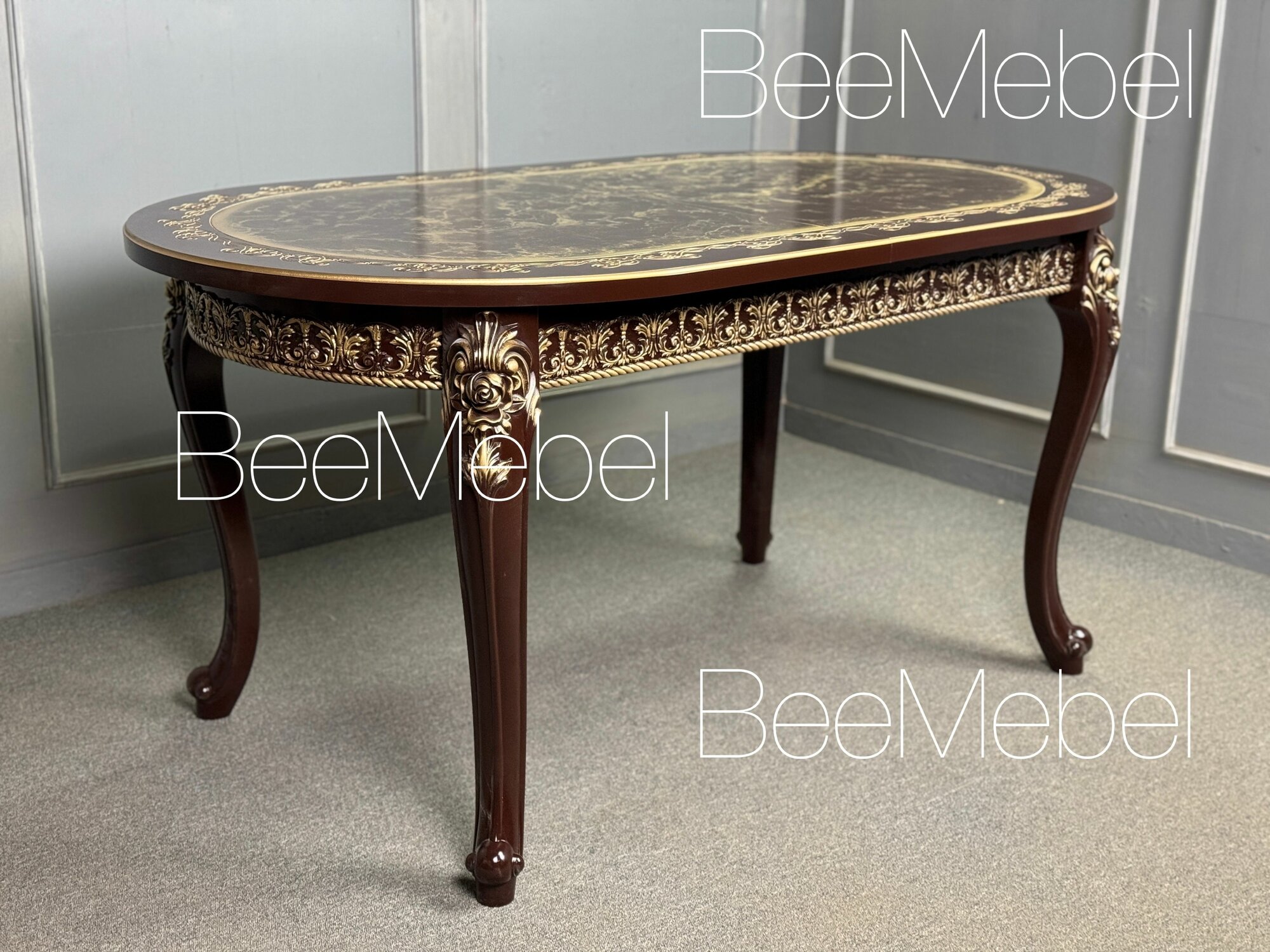 Стол обеденный, раздвижной, овальный тёмный орех 200/100+40 см