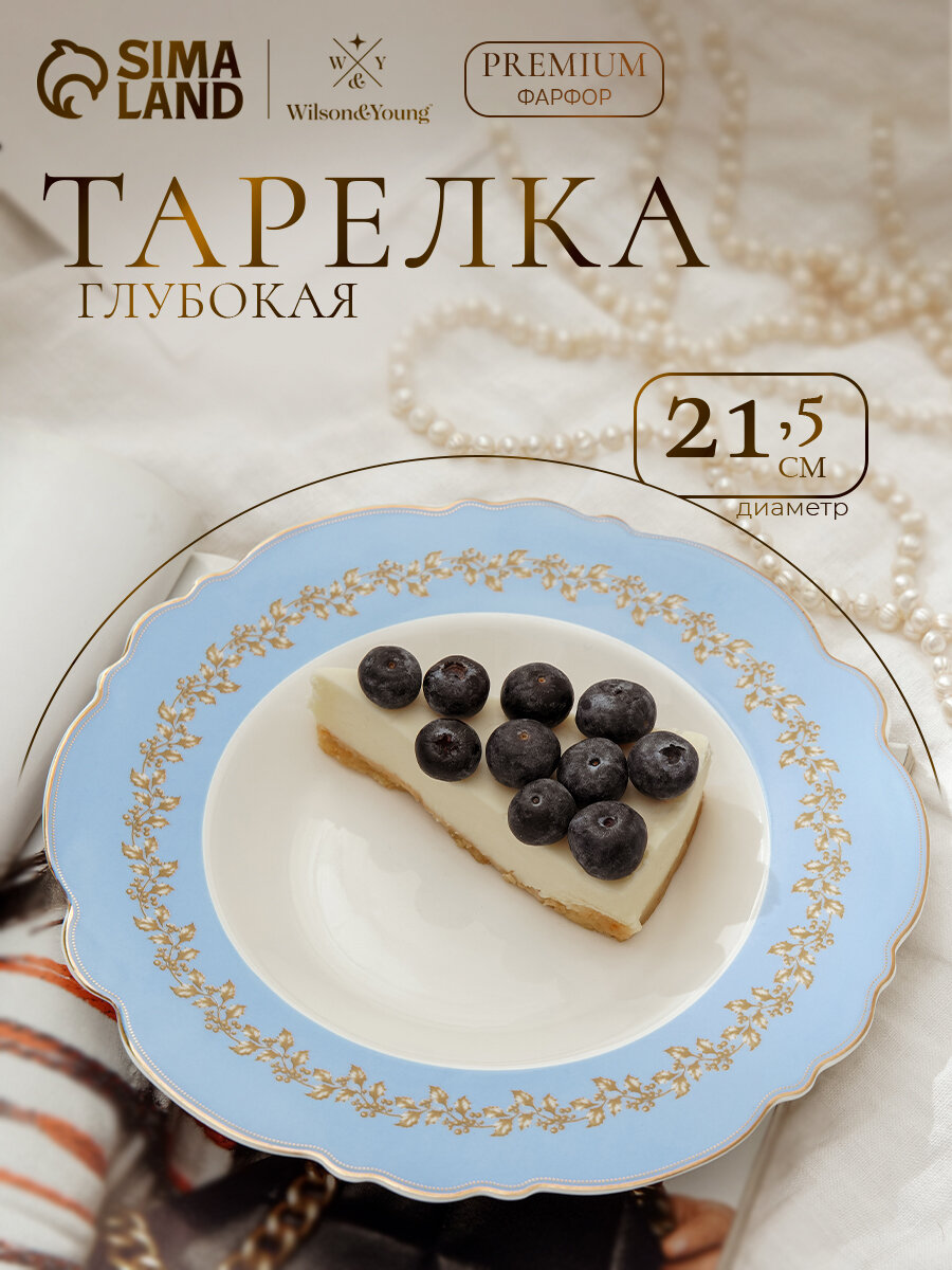 Тарелка глубокая Wilson&Young Royal blue, d=21.5 см, фарфор, белая, голубая