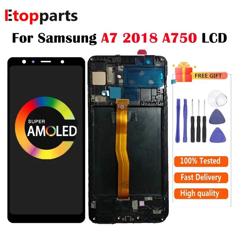 OLED для Samsung Galaxy A7 2018 A750 SM-A750F ЖК-дисплей с сенсорным экраном дигитайзер в сборе для Samsung A750 LCD OLED with Frame