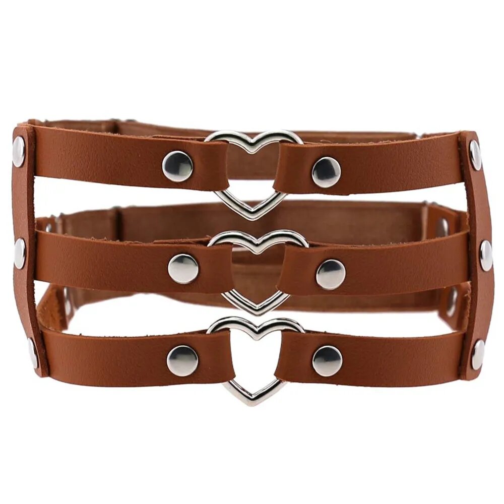 Белый кожаный ремень-портупея в форме сердца Коричневый, coffee