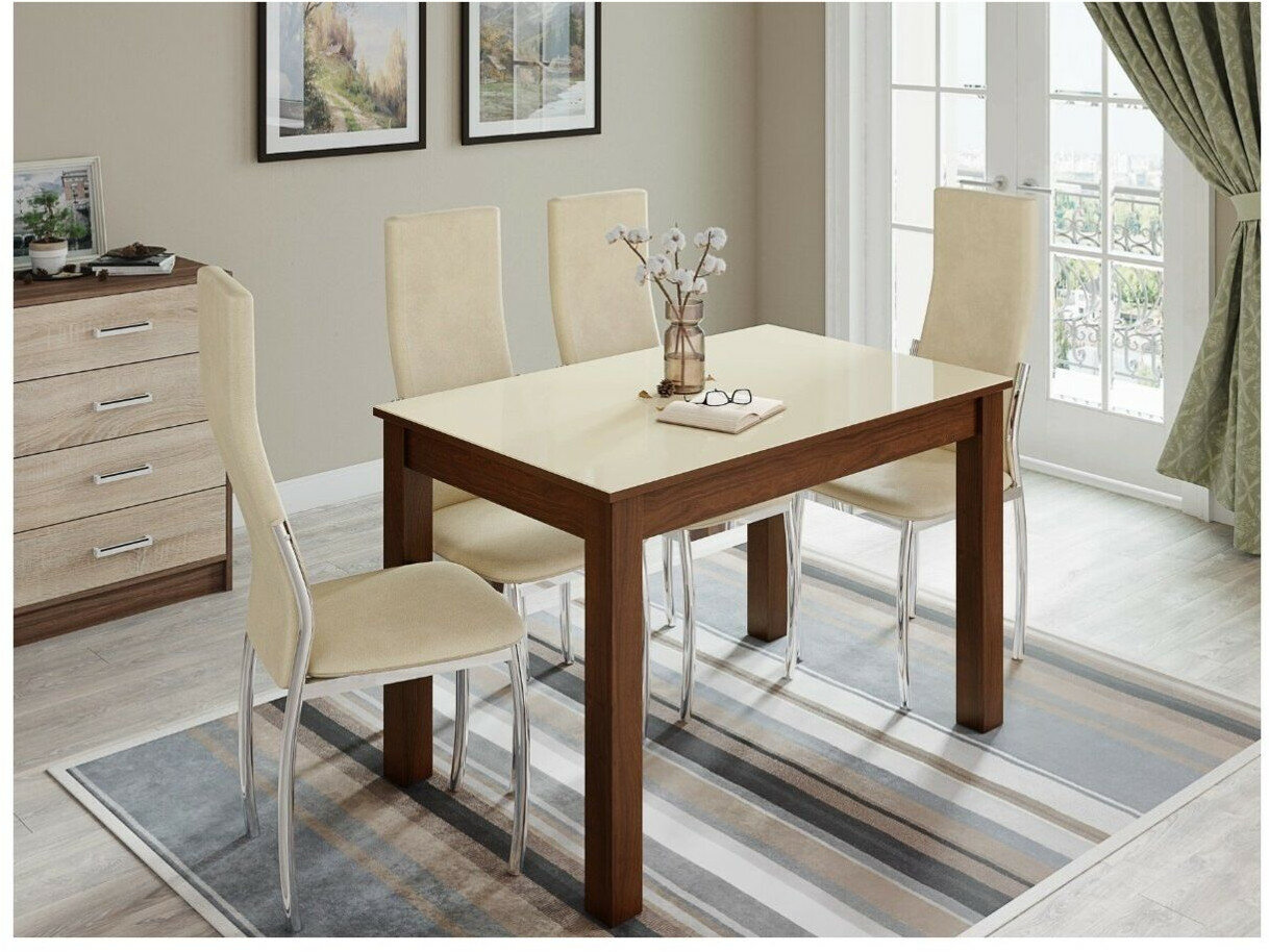 Стол обеденный 1200х800, нераскладной, опоры МДФ, орех шоколадный/лакобель ваниль