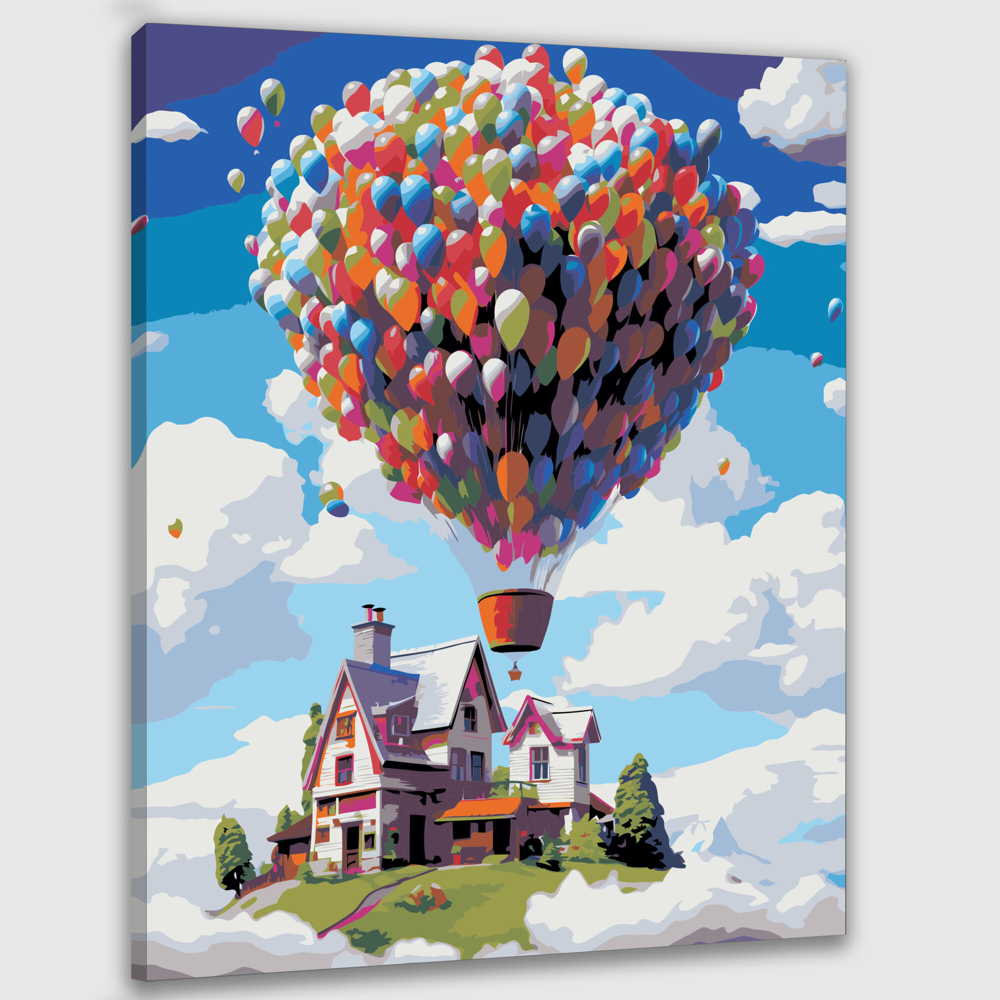 Картина по номерам 40x50 см, дом, небо, облака, воздушные шары, цифровое искусство, уникальность, чудо, воображение