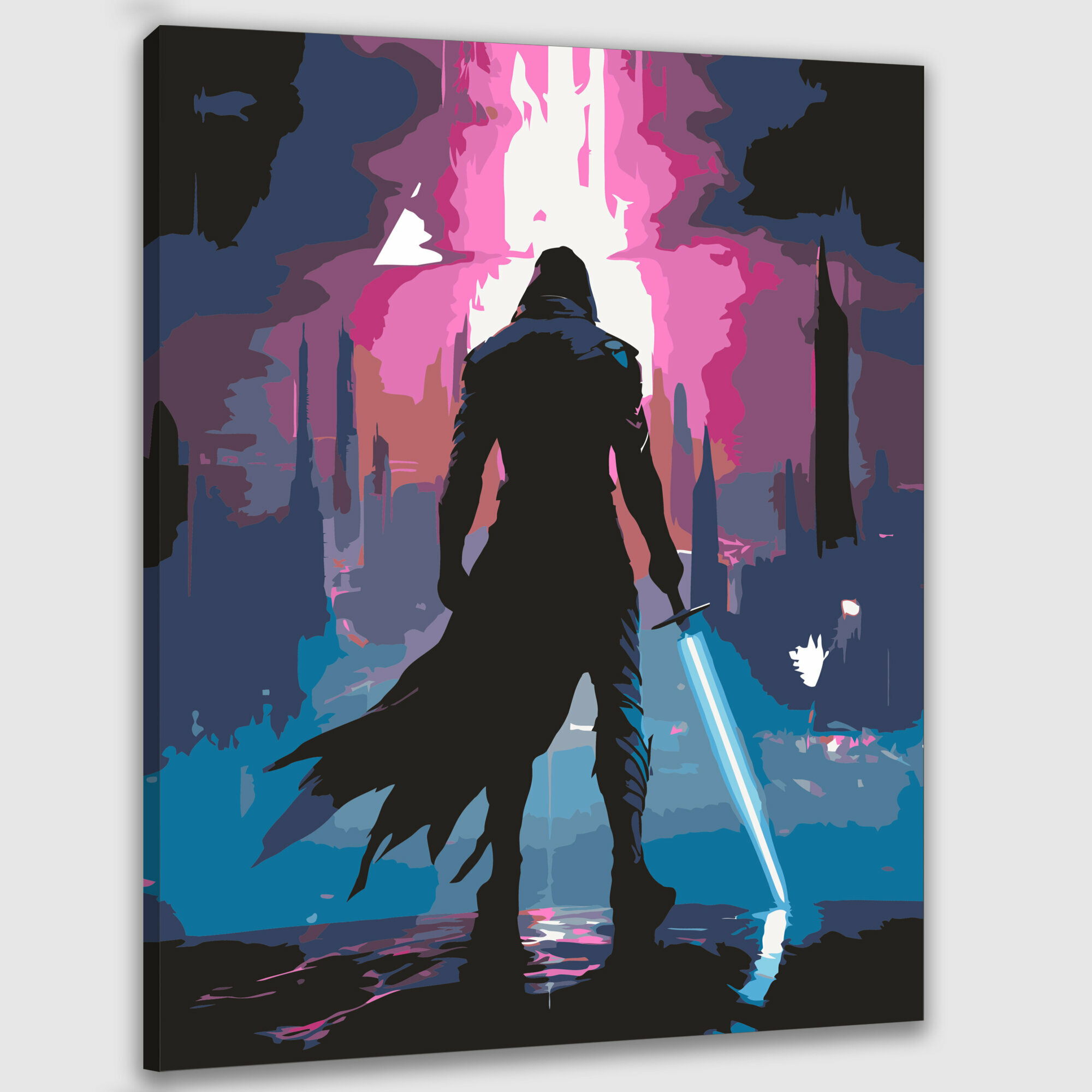 Картина по номерам 40x50 см, футуристический воин, энергетический меч, яркая иллюстрация, неоновая подсветка