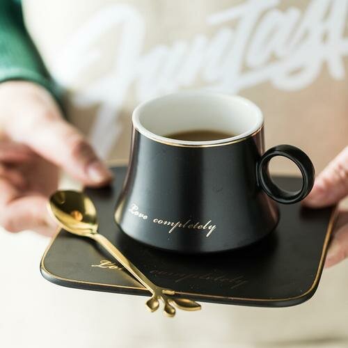 Nordic Ins Ceramic Mug Soy Milk Breakfast Condensed Coffee Tea Cup And Saucer Sets Gold Spoon Mugs Fashion Restaurant Snack Cups|Coffee Cups & Mugs