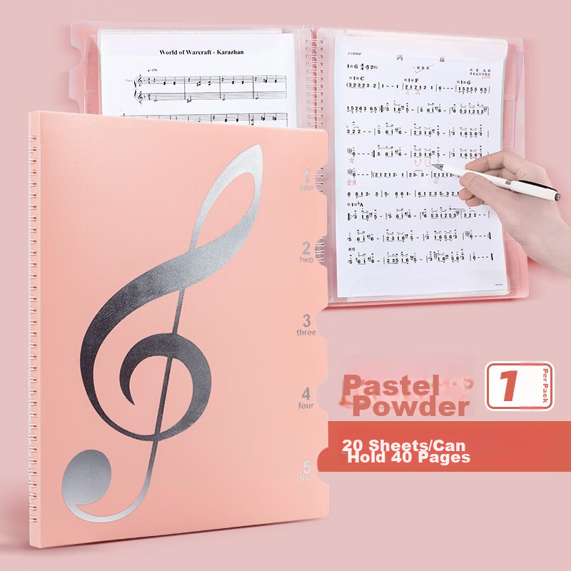 Tianse Morandi Music Folder A4/40 Pages, Writable Document Folder, Sheet Music Folder, Piano File Folder, Guitar And Guzheng Music Folder, Non-Reflective, TS-1650, Light Pink