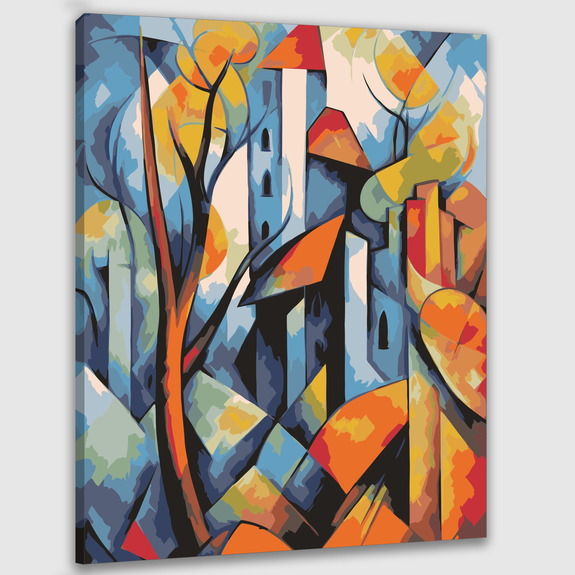 Картина по номерам 40x50 см, картина, кубистическое изображение, пейзаж, геометрические фигуры, фрагментированные формы