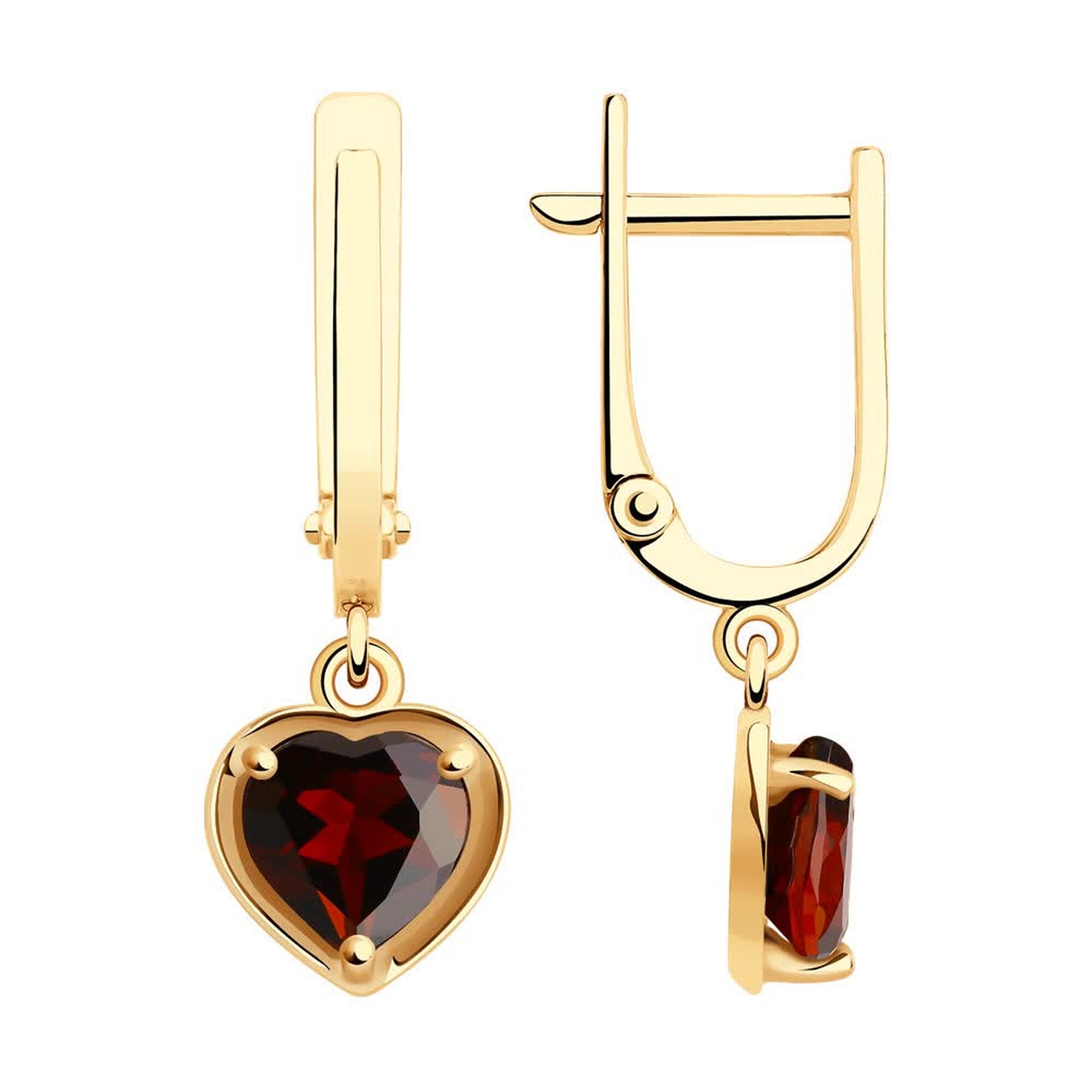 Серьги, красное золото, 585 проба, гранат