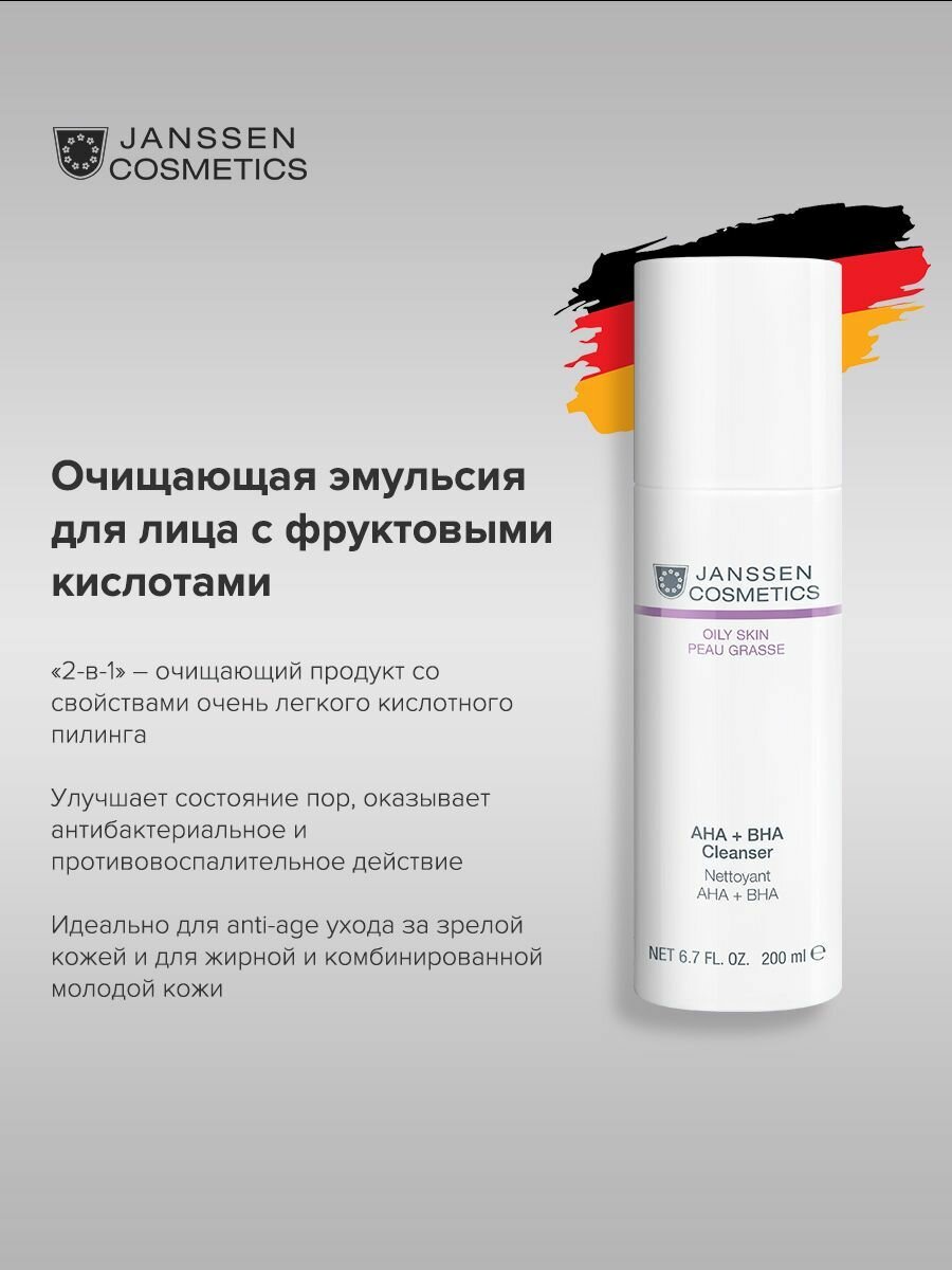 Молочко для снятия макияжа Janssen Cosmetics с кислотами от прыщей с AHA и BHA 200 мл.