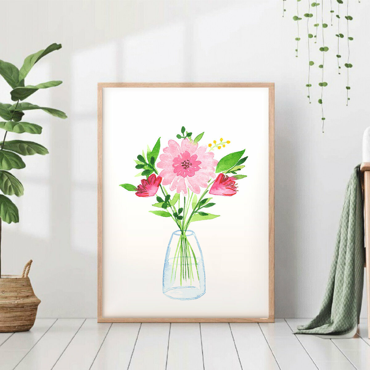 Постер "Букет цветов акварель" без рамы 40х50 см на стену для интерьера