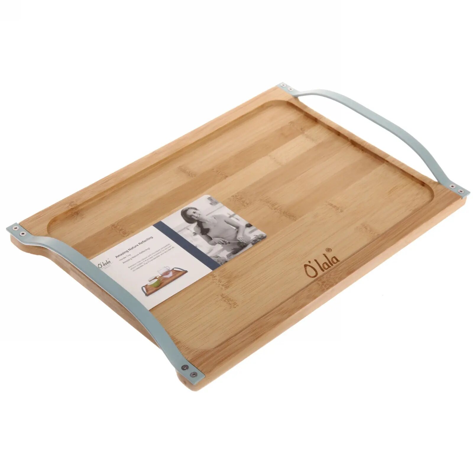 Поднос для завтрака «O'lala» деревянный с бортиками, 35,5х24,5х4,5 см, металлические ручки, светлый