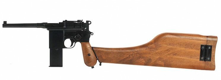 Пистолет WE Mauser 712, увел. магазин, кобура приклад (пластик под дерево)