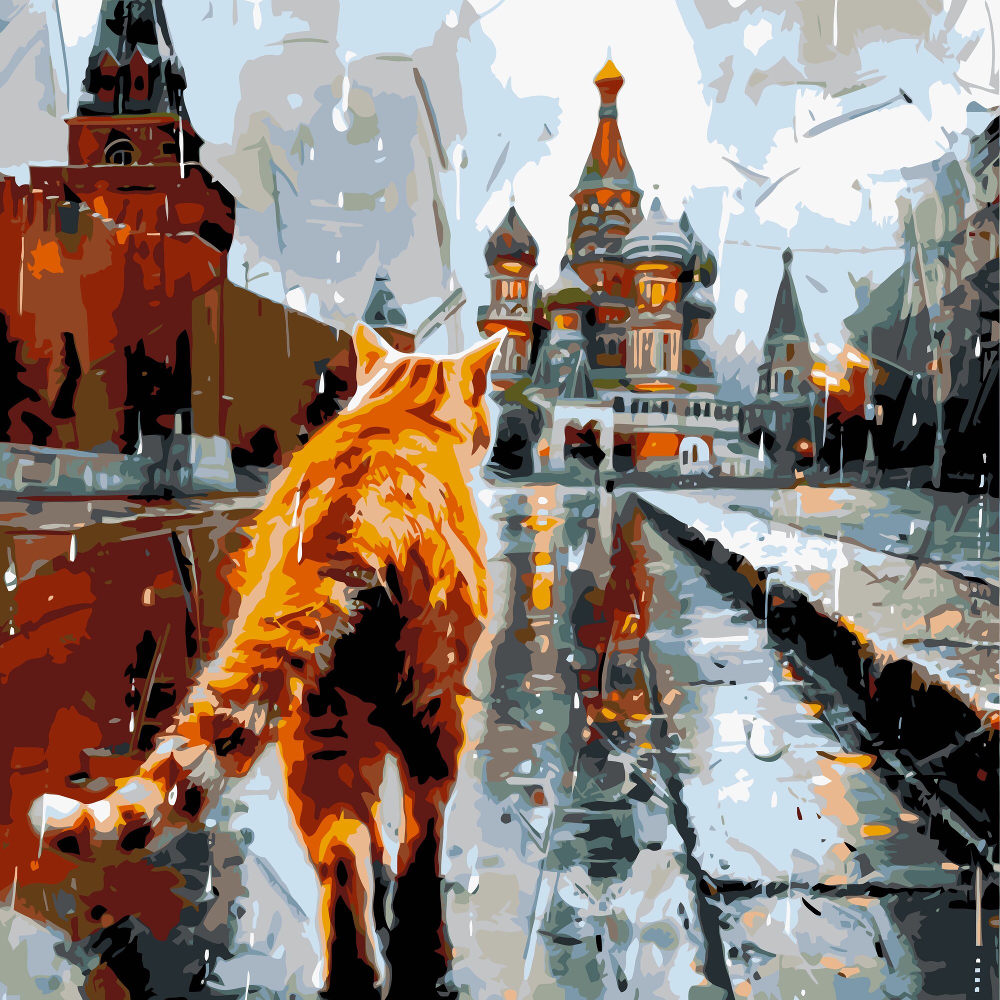 Картина по номерам Z-786 "Кот на Красная Площади" 70x70