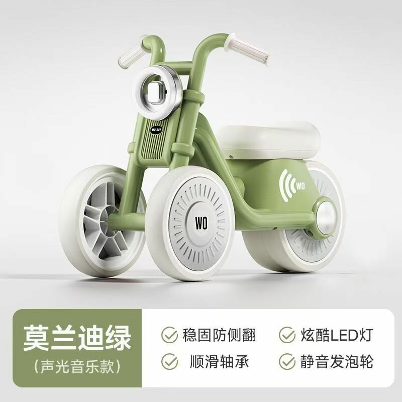 Каталка-мотоцикл Q-, пластик, поворотная, звуковые и световые эффекты, 3 колеса, зеленый