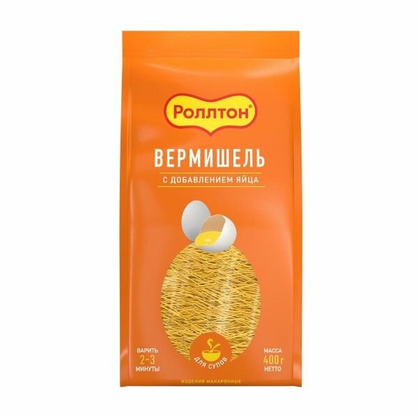 Макаронные изделия Роллтон суповая засыпка Вермишель яичные 400г 4шт