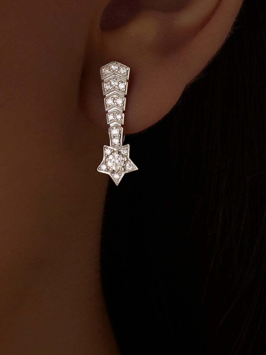 Серьги, серебро, 925 проба, родирование, фианит