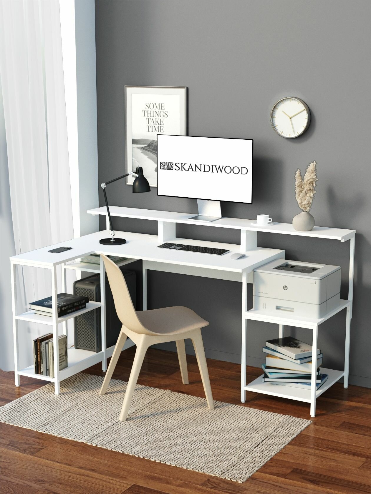 Стол письменный угловой, компьютерный, рабочий для дома, офиса и школьника с подставкой для монитора 163 х 93 х 90см