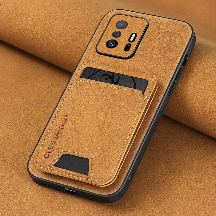 Премиум кожа чехол на Xiaomi 11T и 11T Pro ( Сяоми 11Т и 11Т Про ) Противоударный чехол с магнитный картхолдером и подставкой