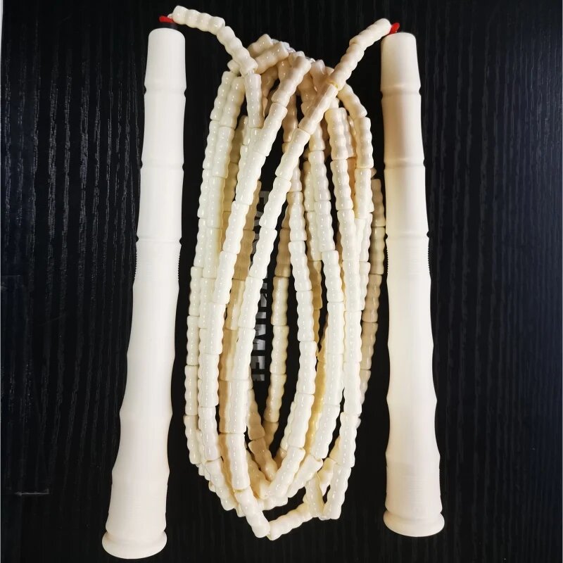 Низкольная мягкая ПВХ бусины для фристайла с длинной ручкой Бамбуковая скакалка с бисером Скакалка для занятий спортом в помещении, Белый