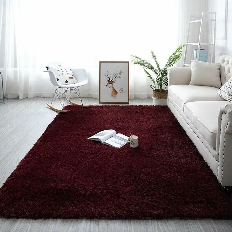 KNOW EASY-Ковер , плюшевый ковер Бордовый, 1.6 x 2 м