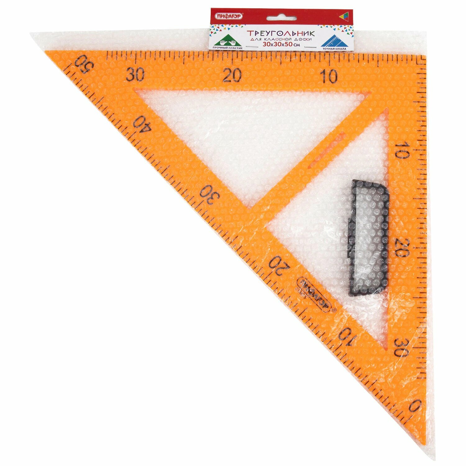 Треугольник прямоугольный для классной доски, пластиковый 30х30х50 см, с держателем, пифагор, 210875 (цена только за 1 шт.)