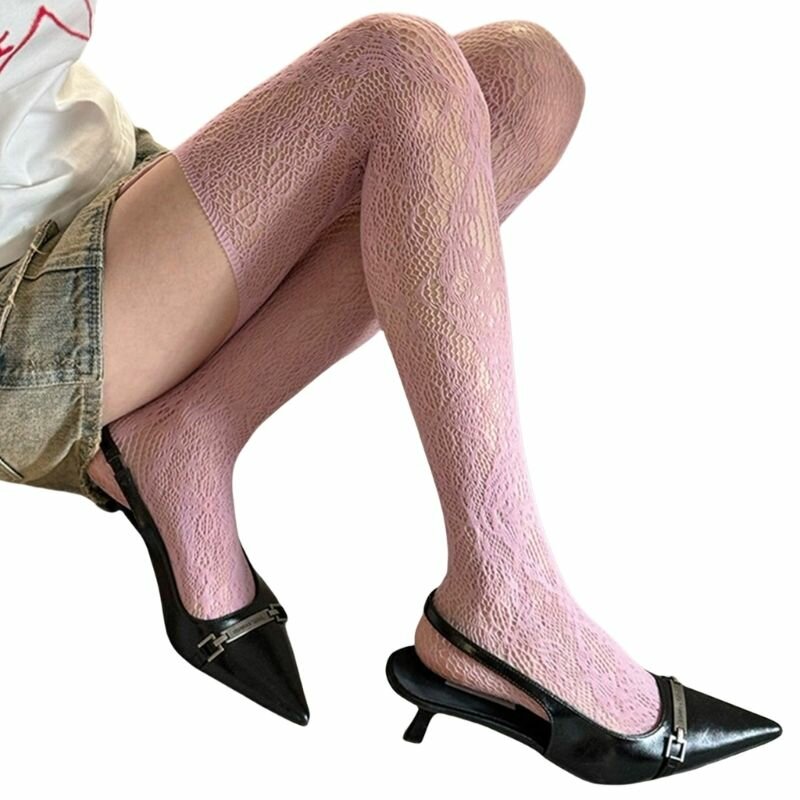 Жаккардовые чулки на подтяжках-розовые