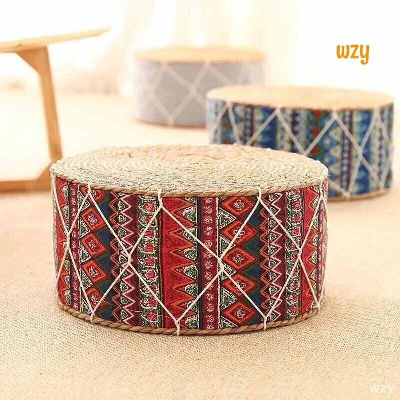 Пуф SARIWEN, плетеный, акриловый, ручной работы, диаметр 40см, высота 20см