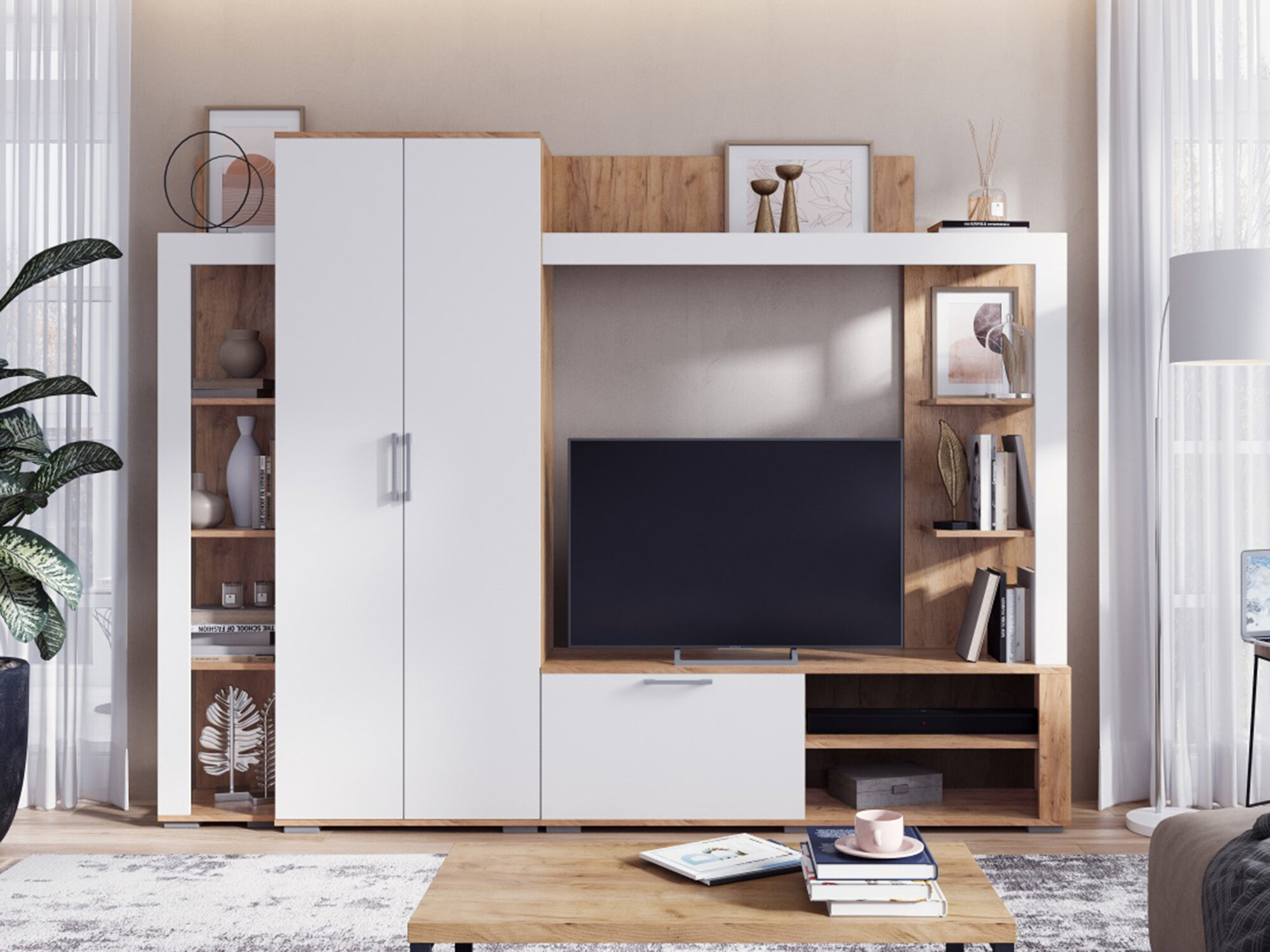 Гостиная Невада (2,379х1,770х0,386) дуб крафт золото/софт вайт