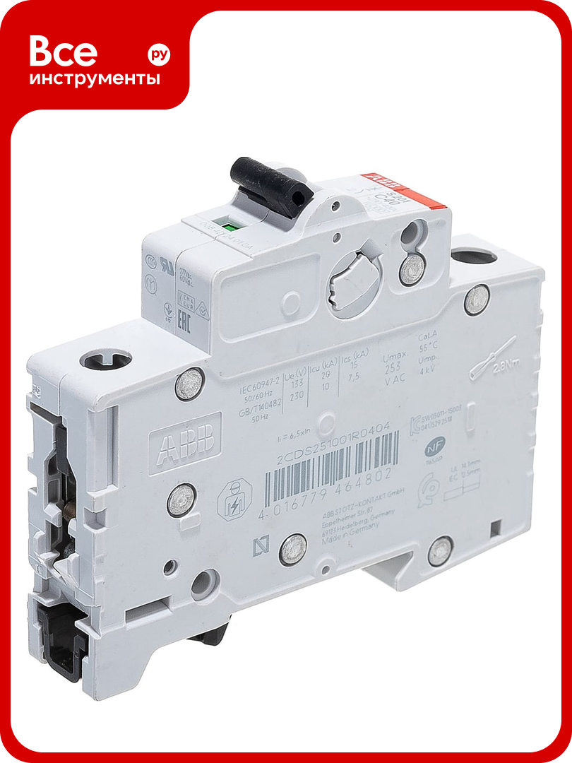 Автоматический модульный выключатель ABB 1п C S201 6кА 40А 2CDS251001R0404