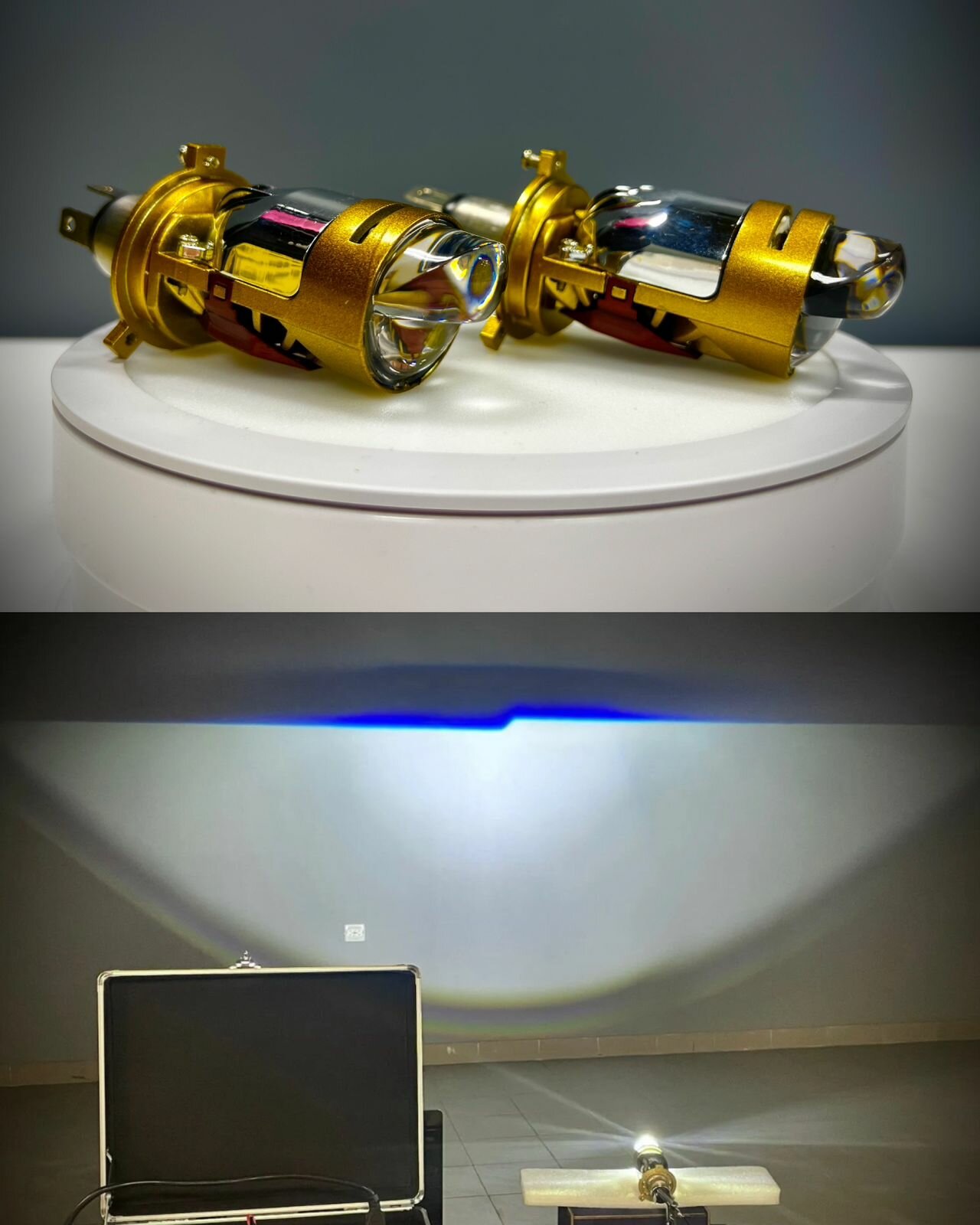 LED лампы H4 с ланзами Лазер для Kia Sportage 1993-2010 / Светодиодные Led Laser - Без разборка фар и доработок проводки автомобильные LED лампочки