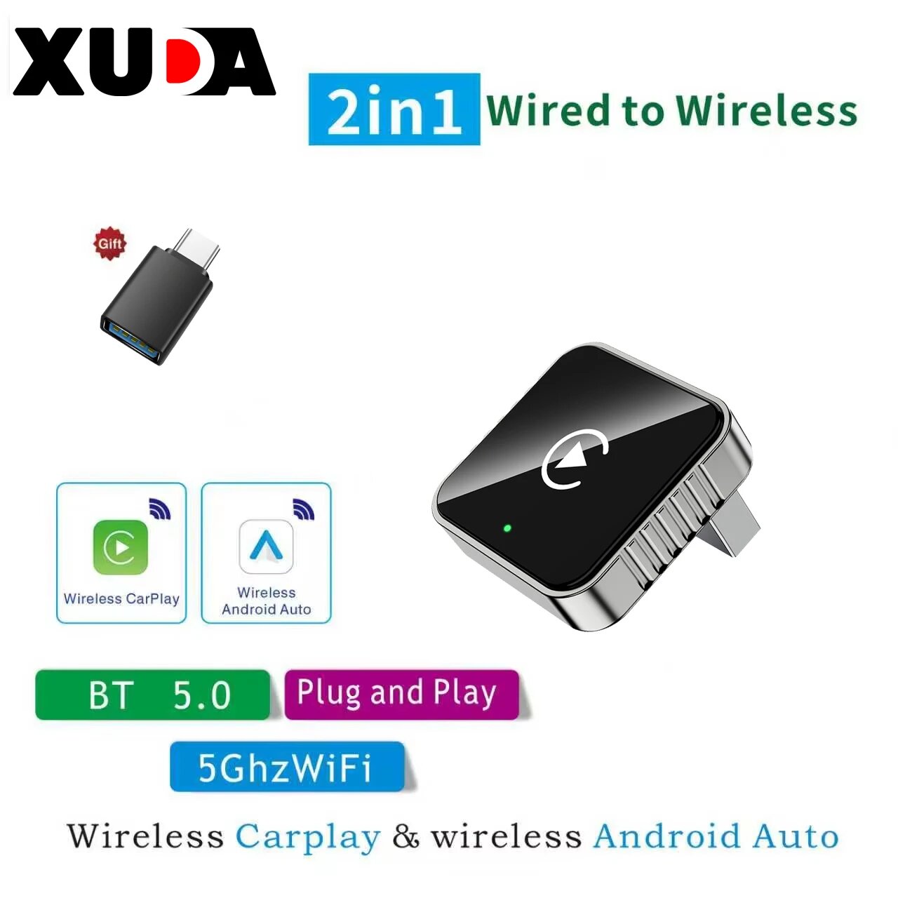 XUDA Адаптер Wireless CarPlay/Android Auto, BT 5.0, 5GHz WiFi