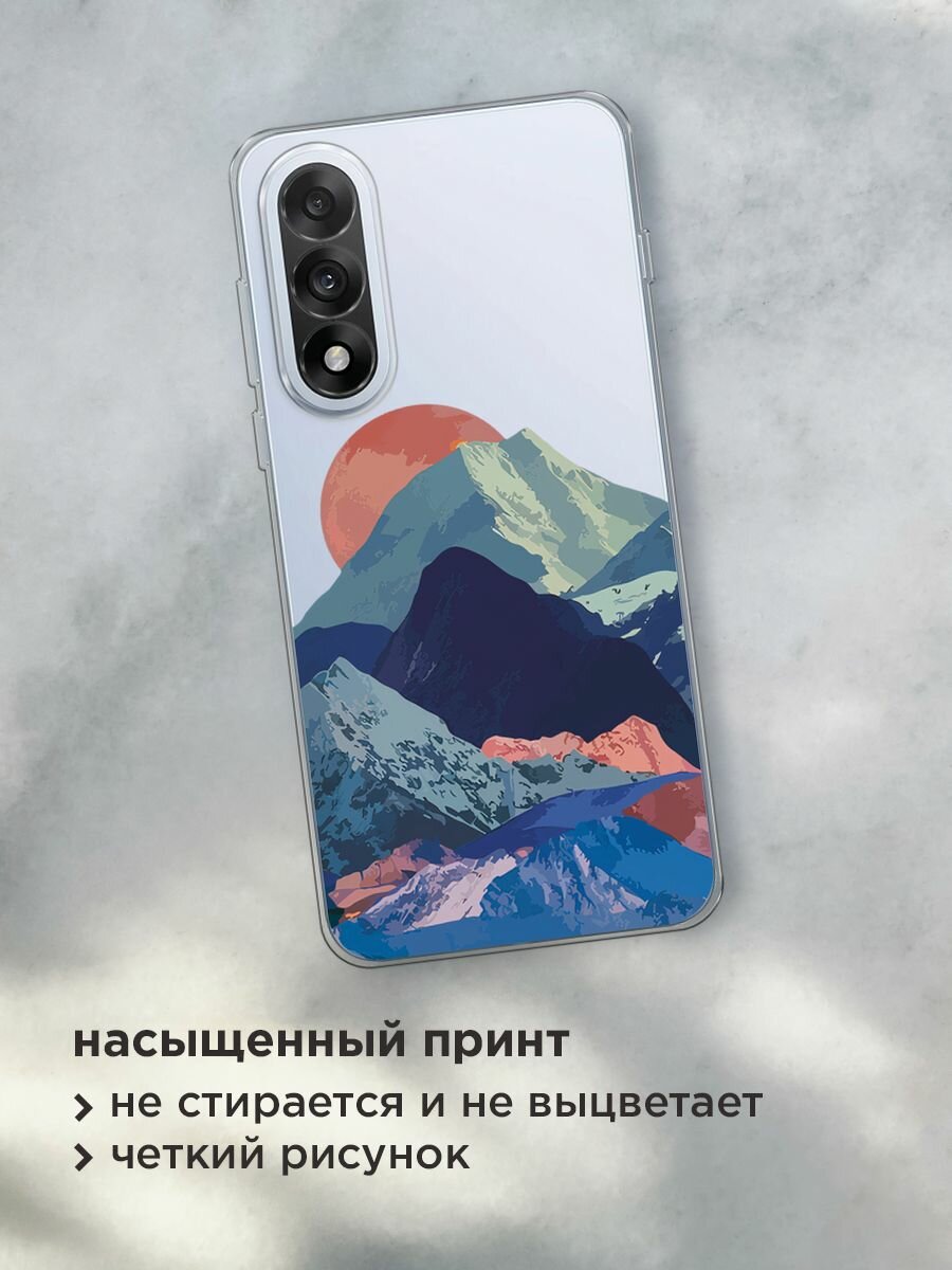 Чехол на OnePlus Nord 5 / Ван Плас Норд 5 с принтом "Закат в снежных горах", прозрачный — фото 1