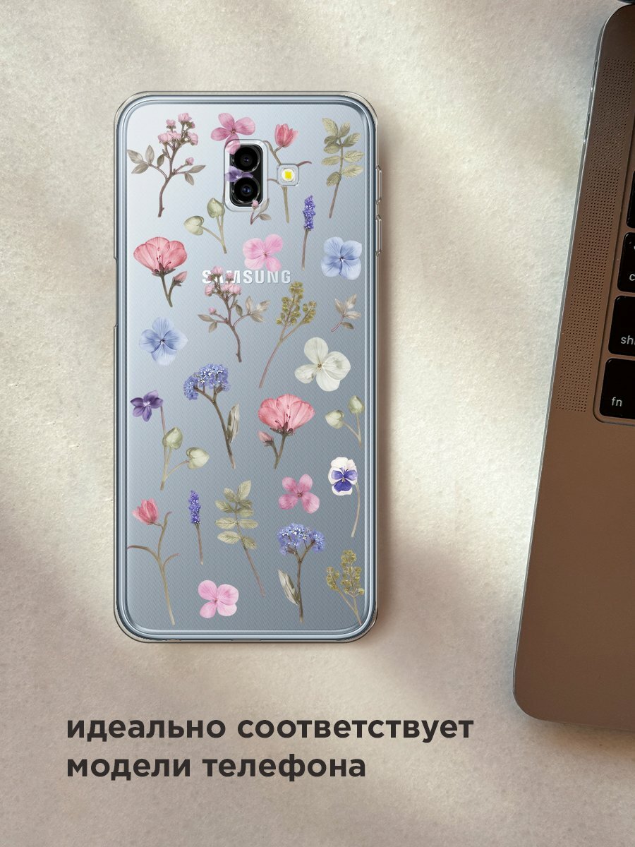 Чехол на Samsung Galaxy J6 + / Самсунг Галакси J6 Плюс 2018 с принтом "Гербарий из полевых цветов", прозрачный — фото 1