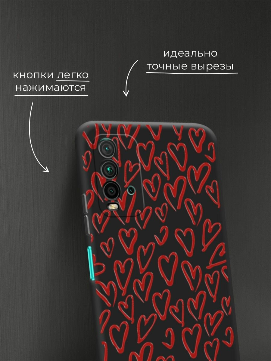 Чехол на Xiaomi Redmi 9T / Редми 9Т с принтом "Легкие бордовые сердечки 2" — фото 1
